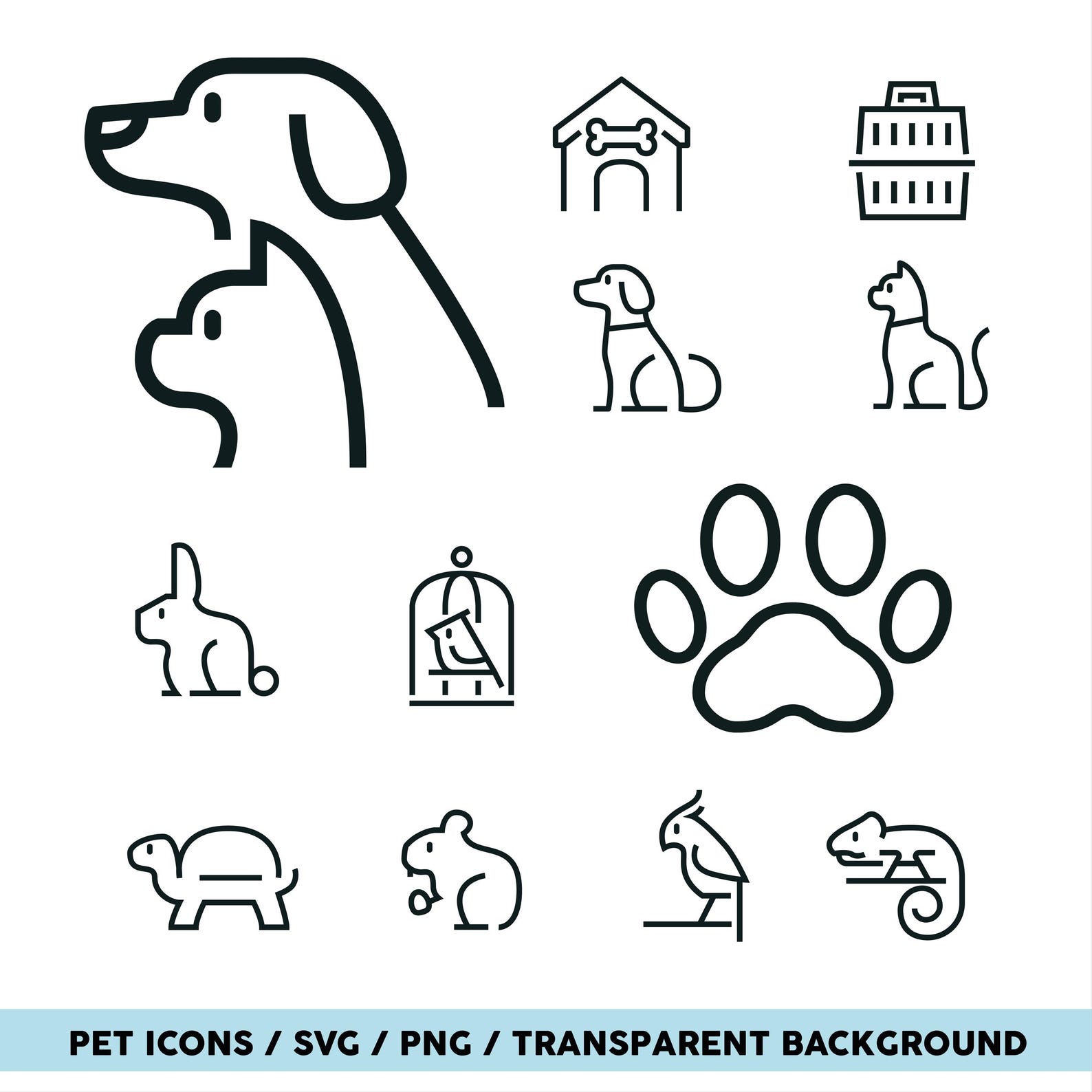 Pet Icons, Pet Outline, SVG & PNG Files, Instant Download, Transparent ...