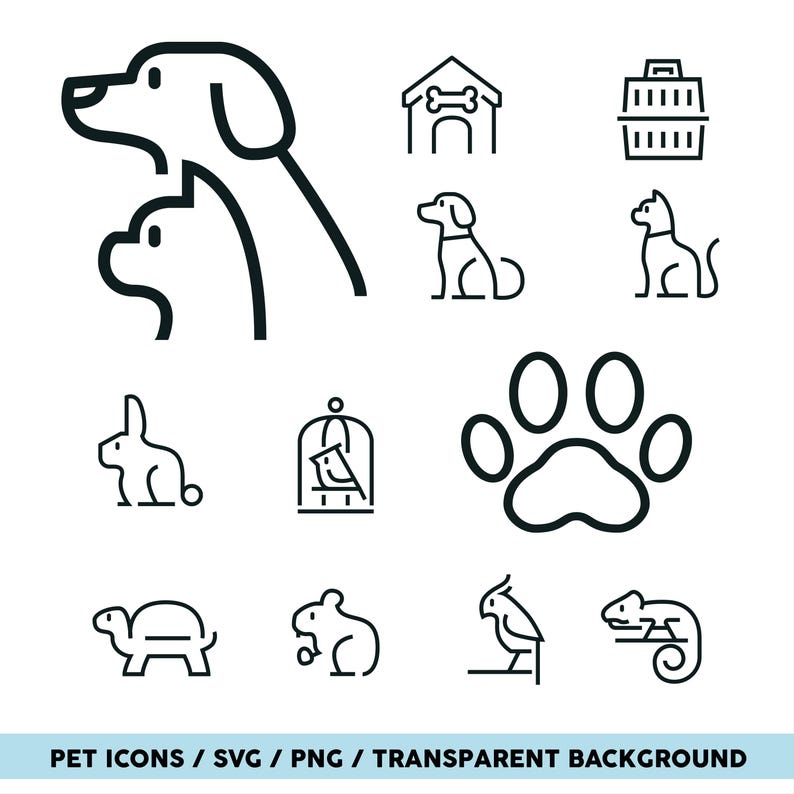 Pet Icons, Pet Outline, SVG & PNG Files, Instant Download, Transparent ...