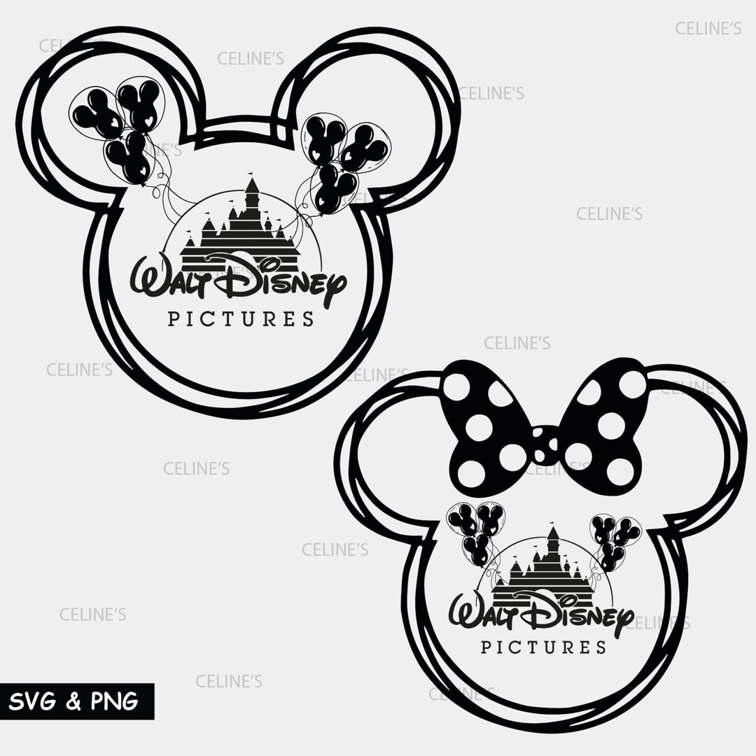 Mickey and Minnie Head Outline, Magic Kingdom SVG PNG (instant Download ...