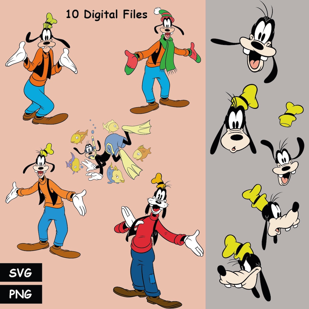 Goofy Clipart, Goofy SVG PNG Outline Silhouette (instant Download ...