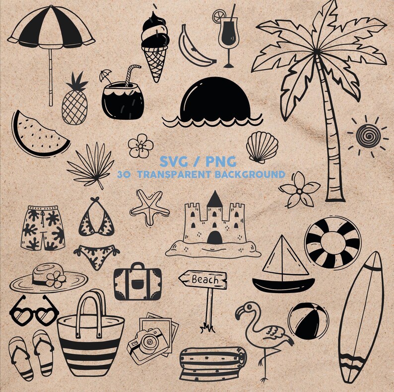 Beach SVG and PNG Bundle, Beach Clipart , 30 Transparent Background ...