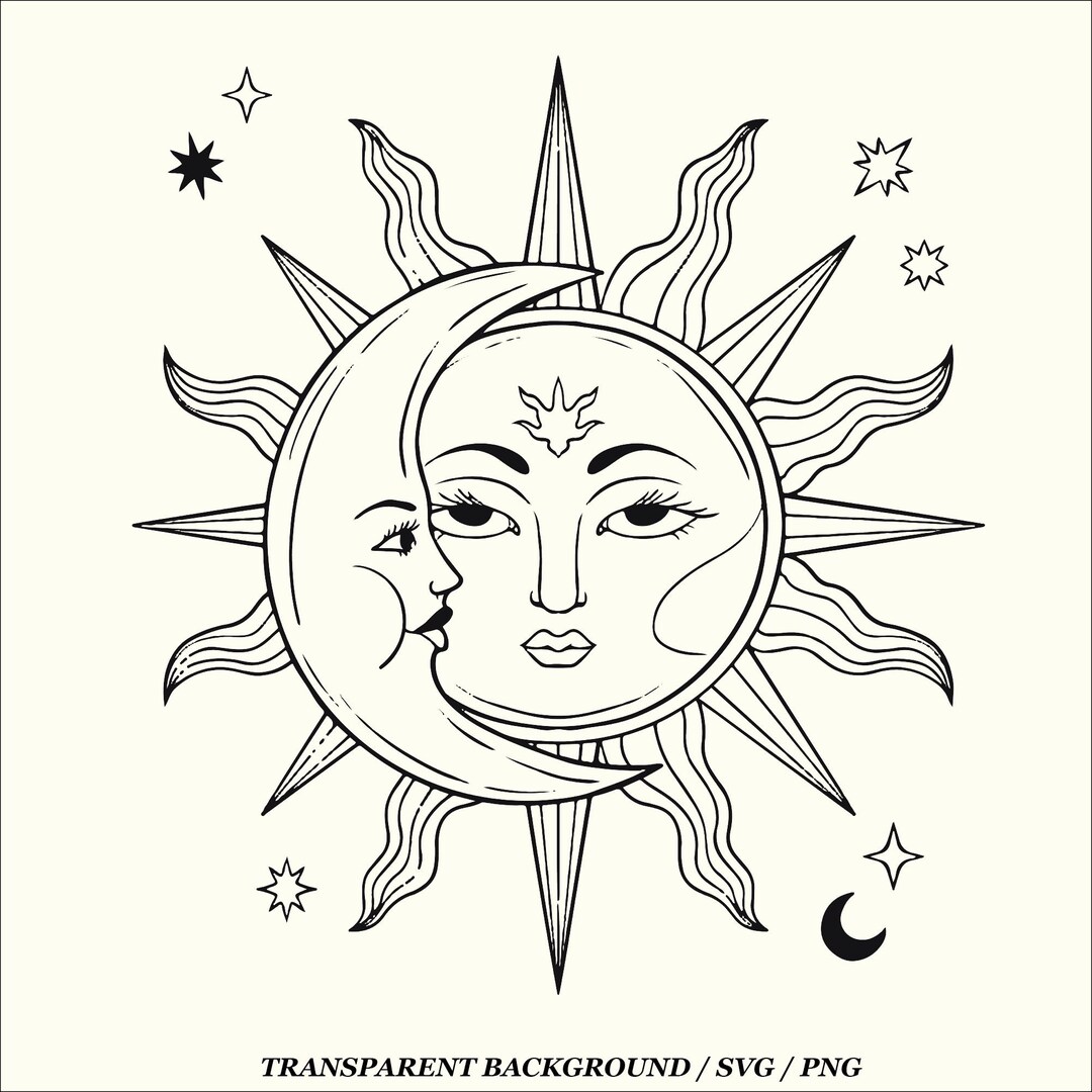 Mystical Sun and Moon SVG Clipart, Celestial Boho Stars (SVG & PNG) - Etsy