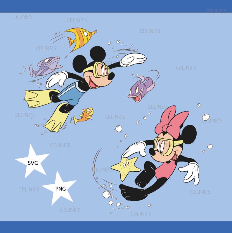 Mickey and Minnie Underwater Clipart - SVG & PNG Files - Instant ...