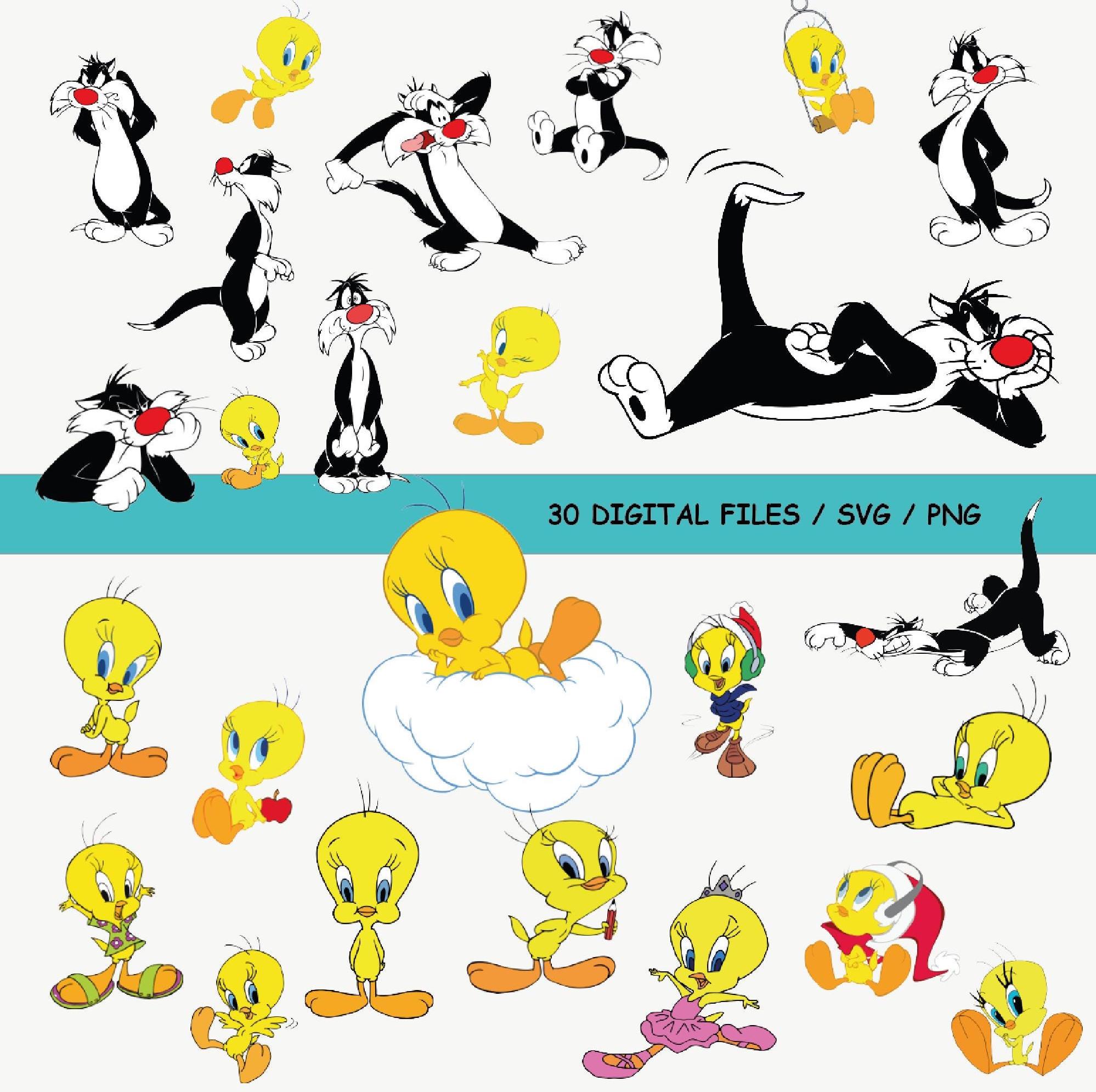 Tweety X Sylvester, Cartoon Bundle, 30 SVG & 30 PNG Files, Instant ...