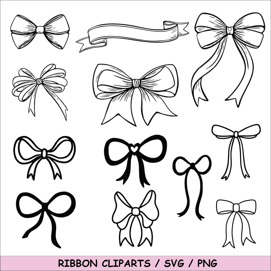 Ribbon SVG & PNG Cliparts, BOW Clipart, Bow Tie, Bow Outline, Hand ...