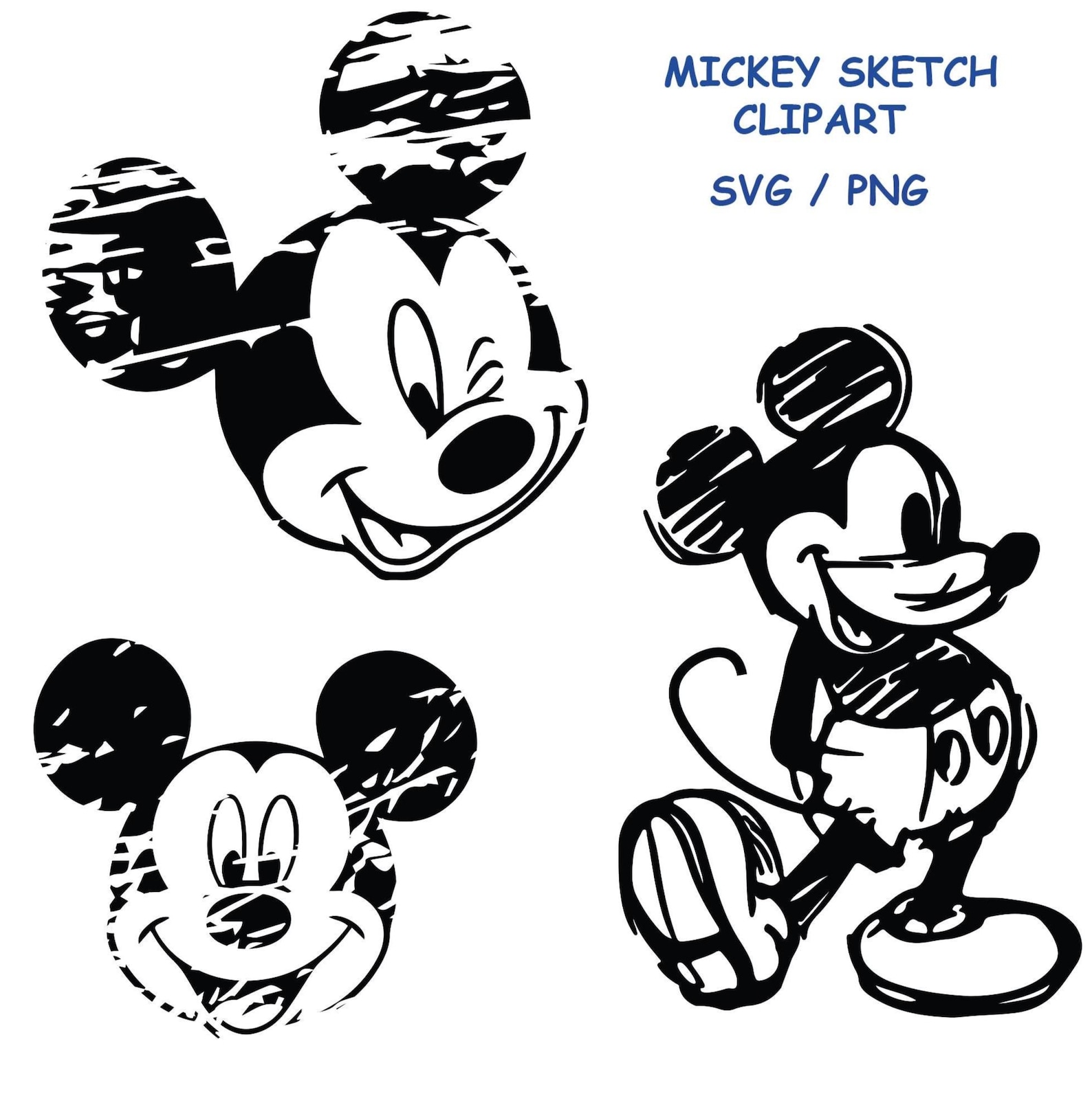 Mickey Hand Drawn Sketch Clipart, SVG PNG (instant Download) - Etsy