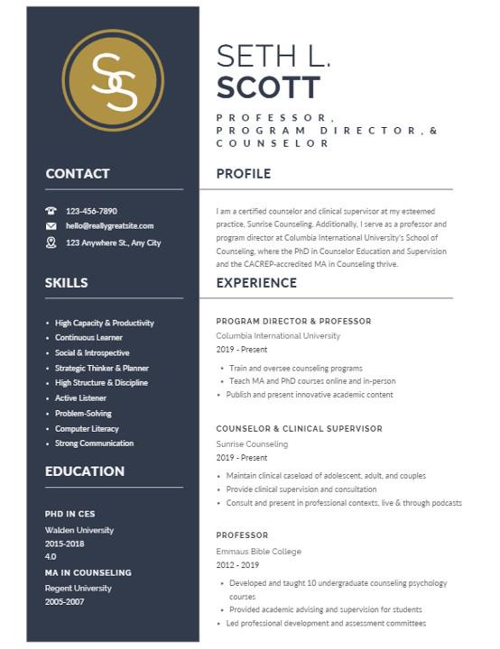 Resume Template for Counseling and Professors - Etsy UK