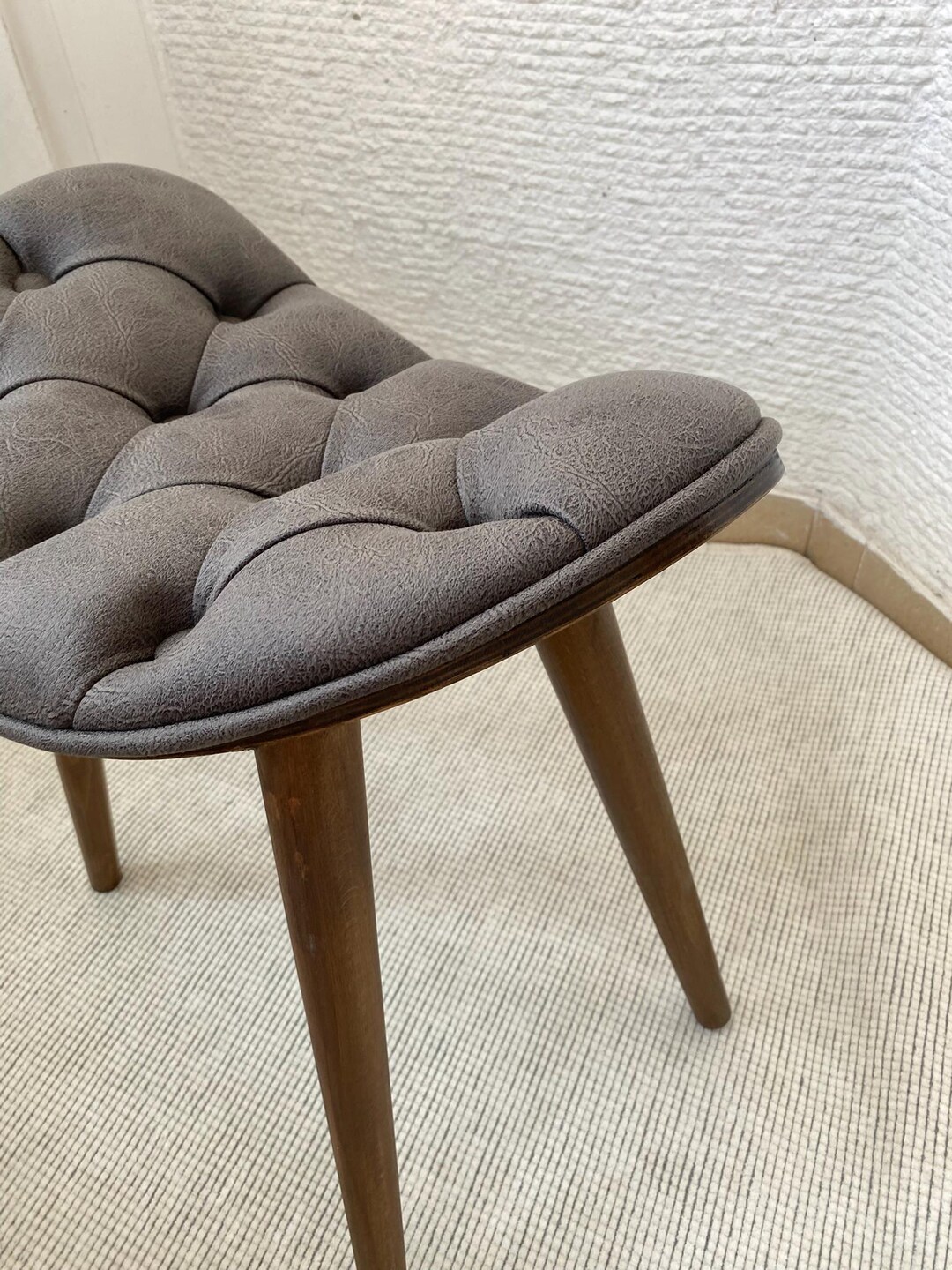 Handmade Tufted Stool: Solid Wood Ottoman, Modern Rustic Boho - Etsy