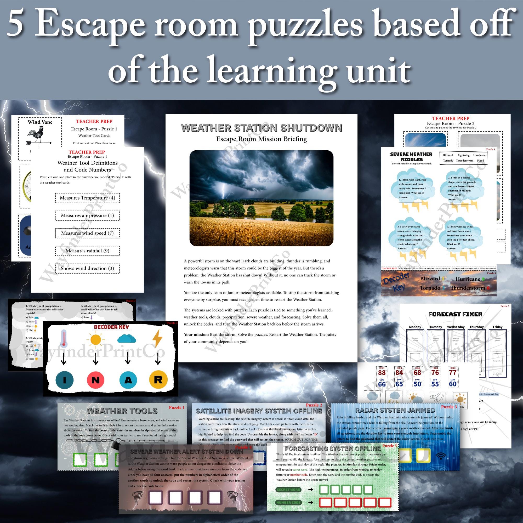 Weather Science Unit and Escape Room | Printable Weather Station ...