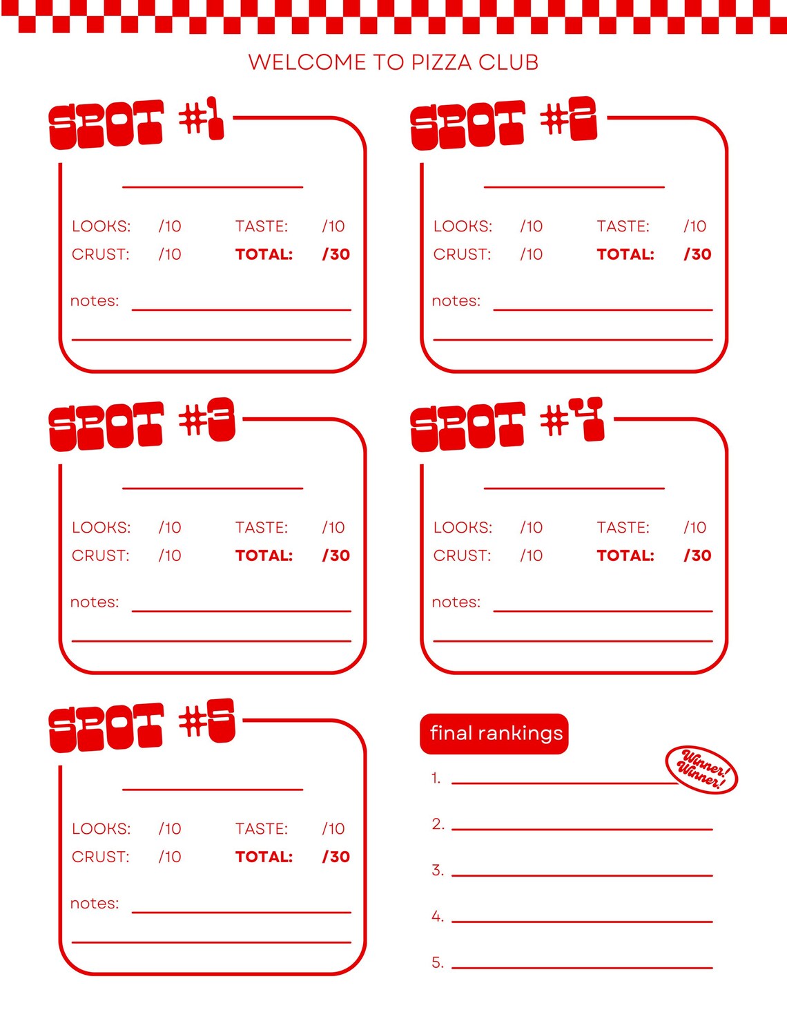 Printable Pizza Taste Test Scorecard - Etsy