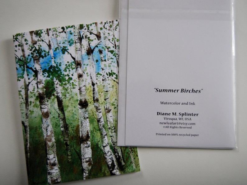 Summer Birch Trees Greeting and Note Card, Birch Tree Card, Birch Card, Summer Birches ...