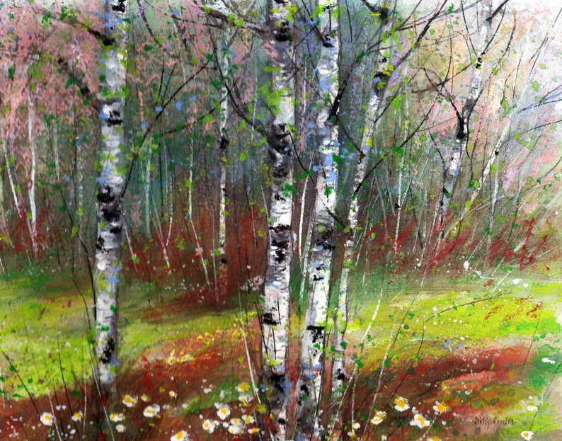 Spring Birch Tree Print, Birch Tree Print, Birch Trees, Watercolor ...