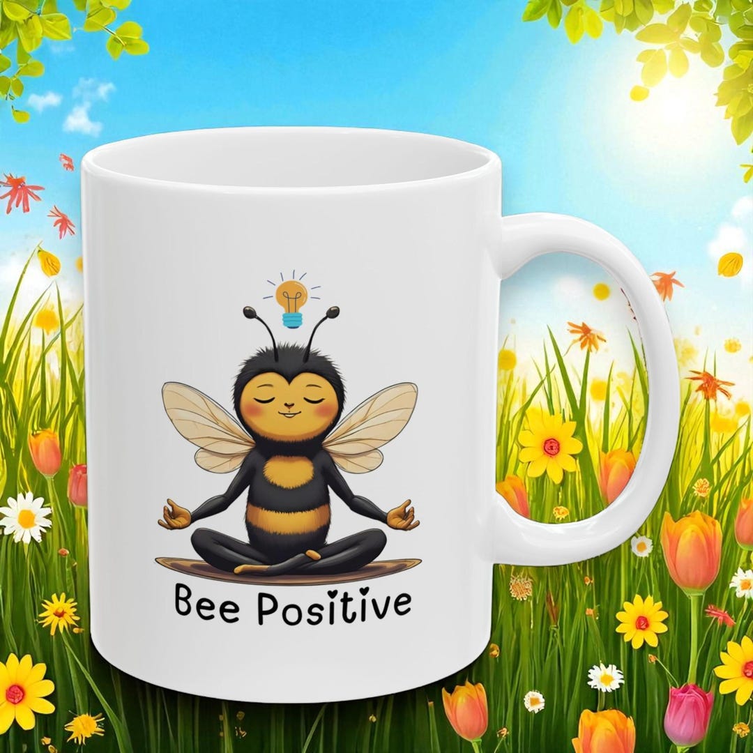 Bee Positive Mug | Cute Zen Bumblebee in Meditation Pose | 11oz 15oz ...