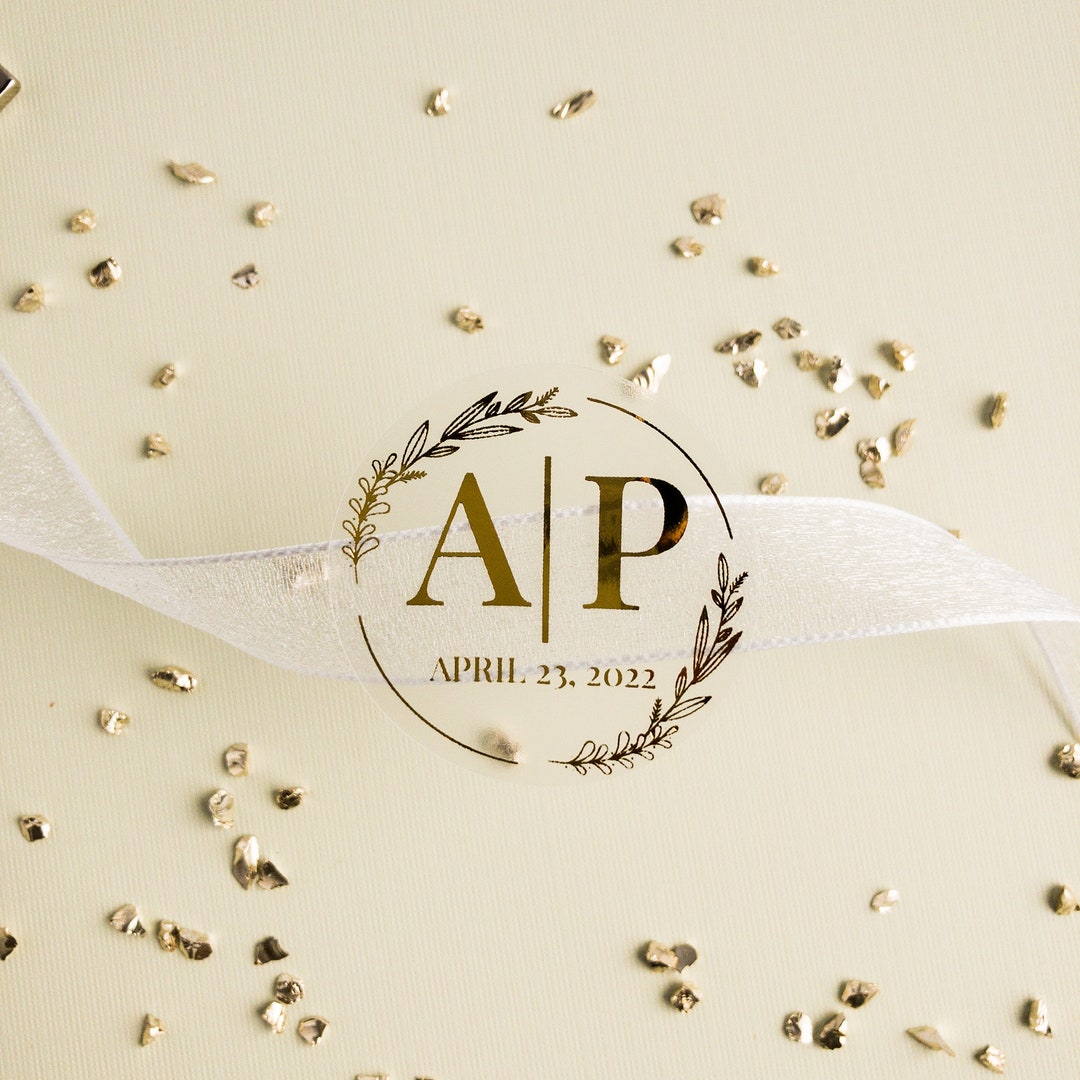 Wedding Stickers, Gold Foil Personalized Round Stickers - Etsy