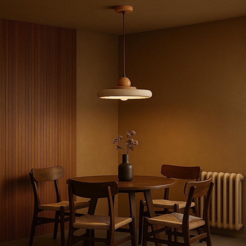 Natural Travertine Stone Pendant Light: Modern Wood Ceiling Lamp - Etsy