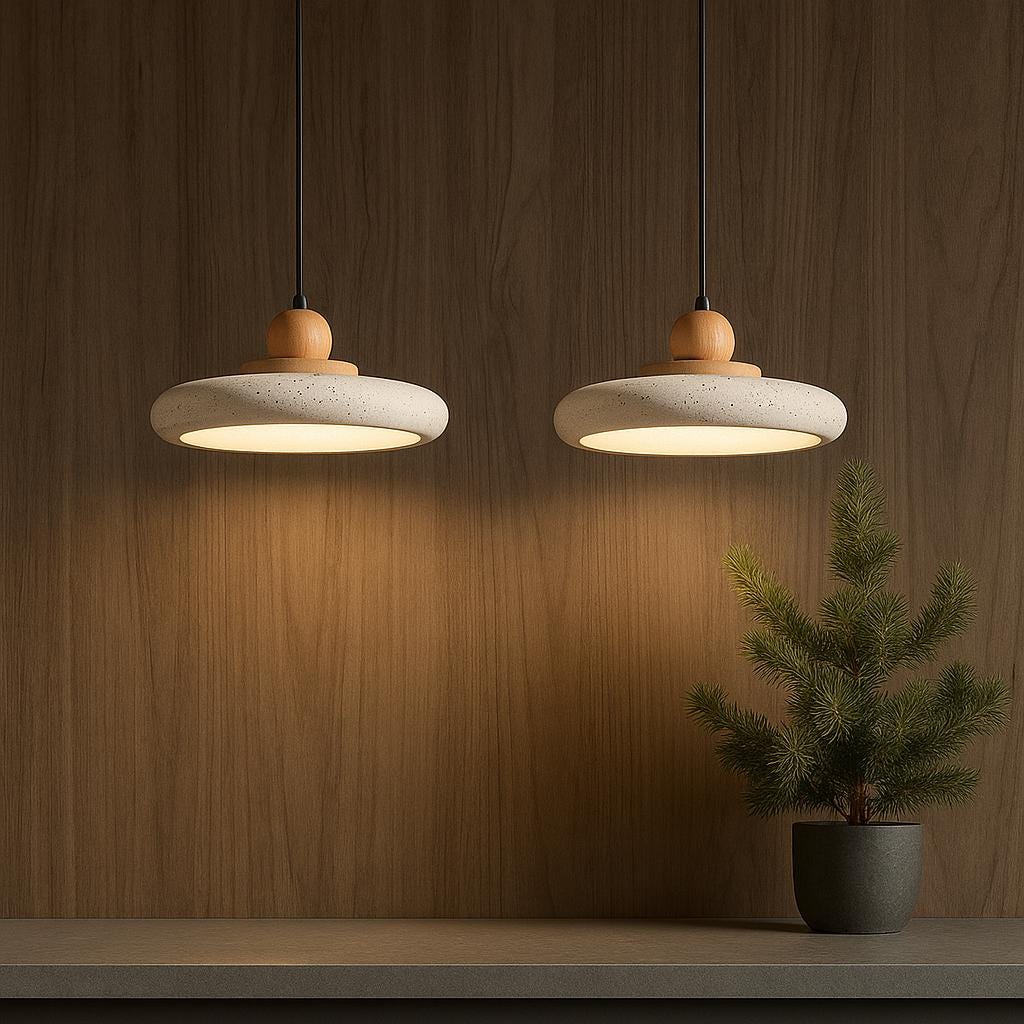Natural Travertine Stone Pendant Light: Modern Wood Ceiling Lamp - Etsy