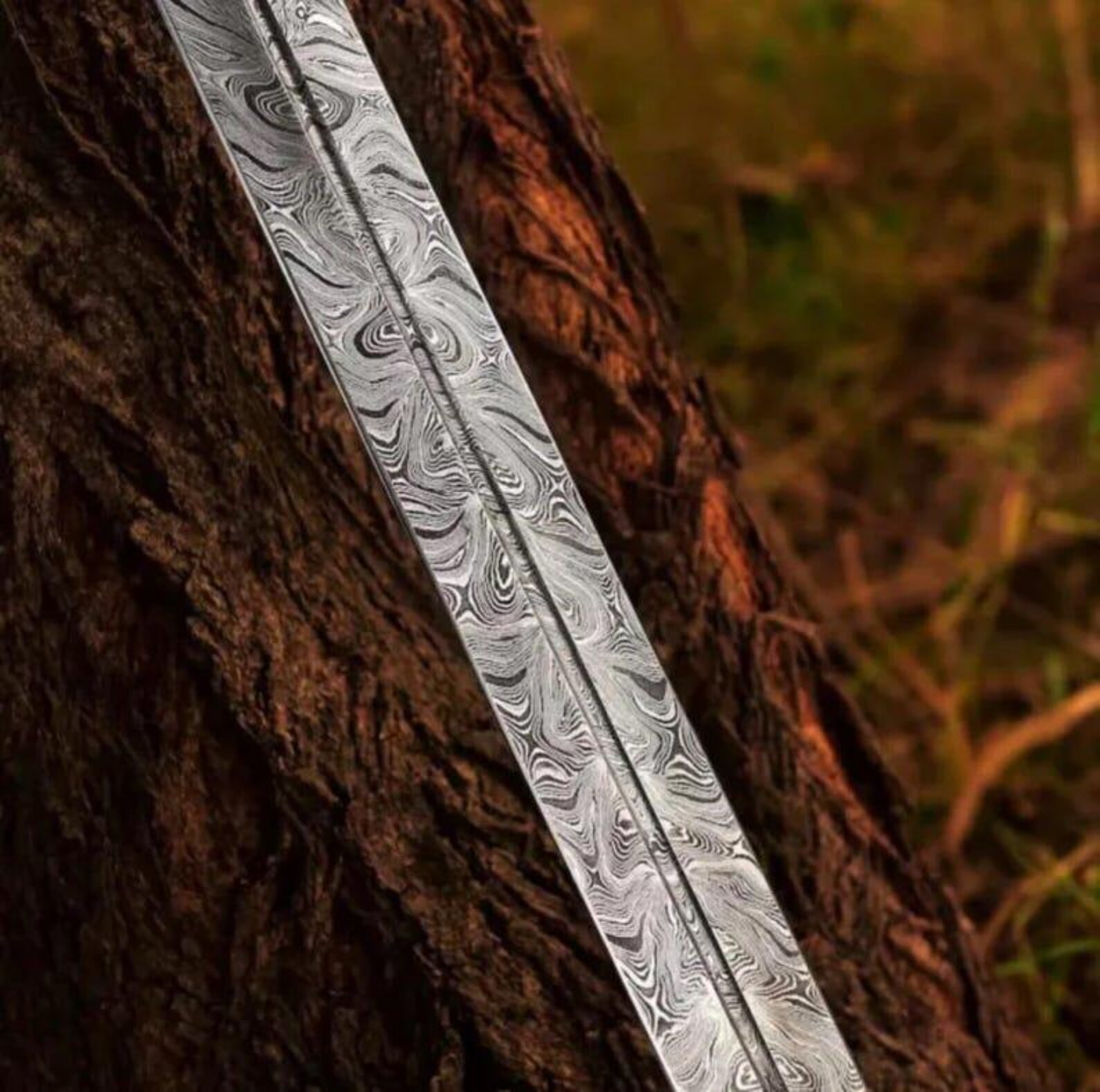 Hand Forged Damascus Steel Sword Rose Wood Handle With Leather Sheath ...