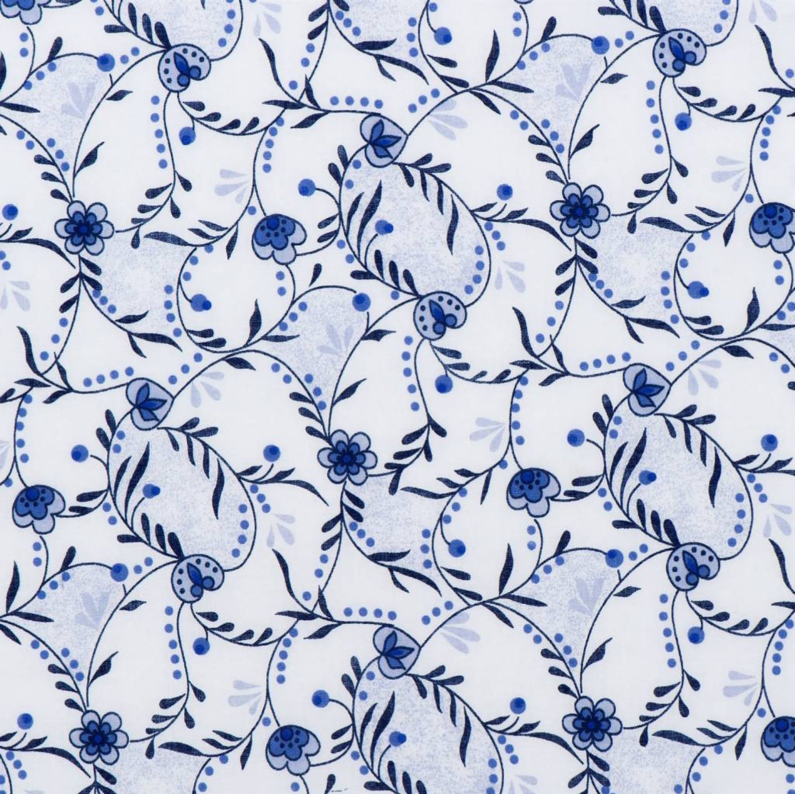 Delft Blue Cotton Fabric Dutch Blue Flower Print Fat | Etsy