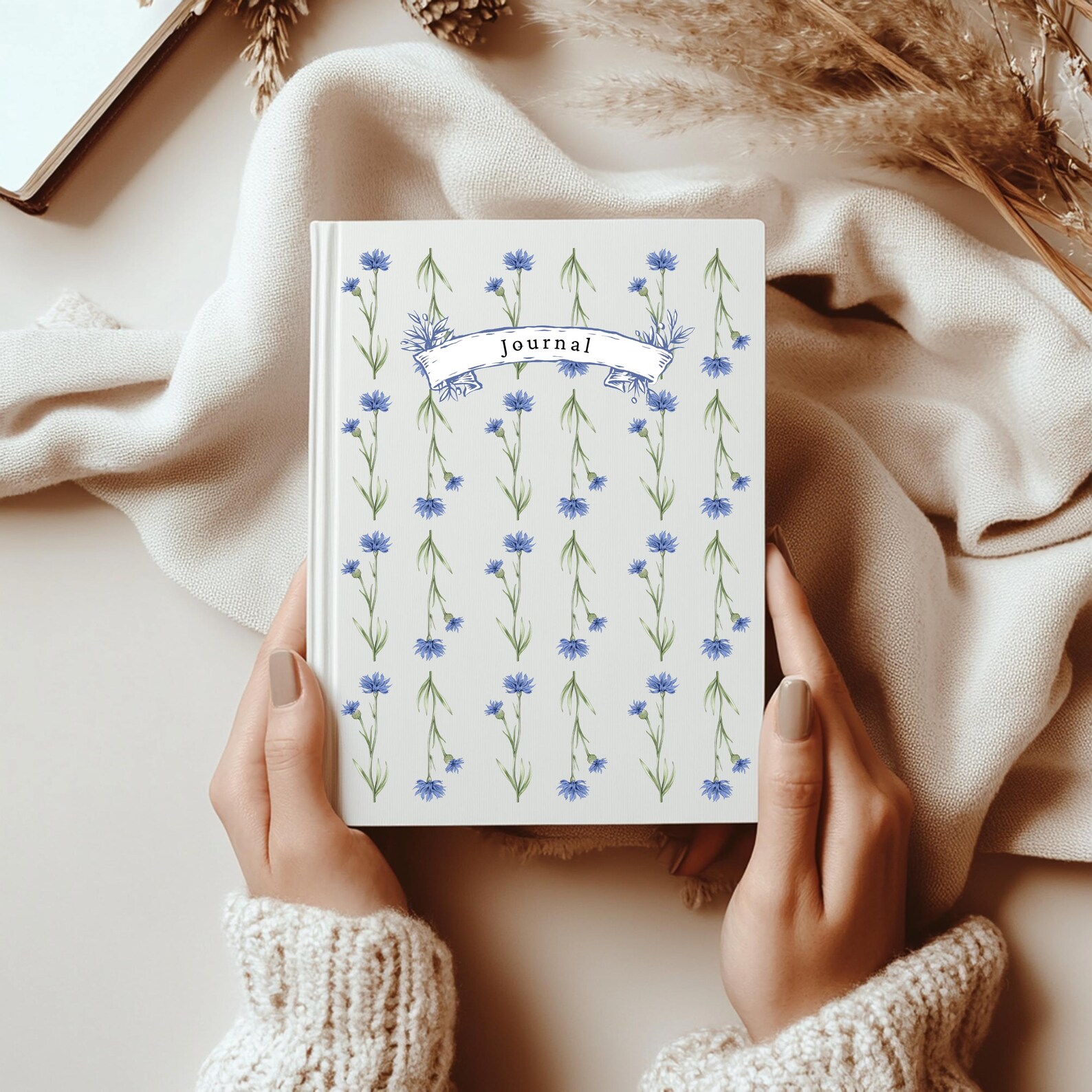 Blue Flower Journal |minimalistic White Floral Notebook |reflection ...