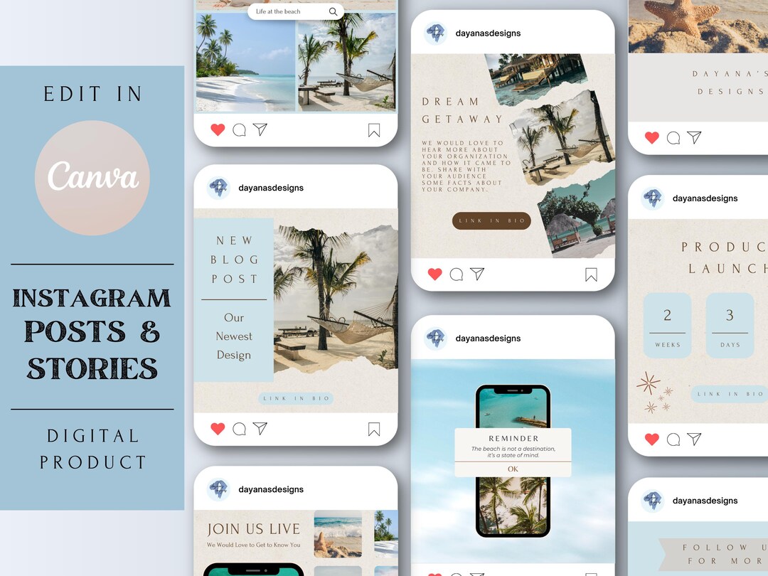 Instagram Templates | Beach Like Templates | Blue and Beige Templates ...