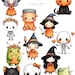 Cute Halloween Clipart PNG | Kawaii Ghost Cat Pumpkin Skeleton Candy ...
