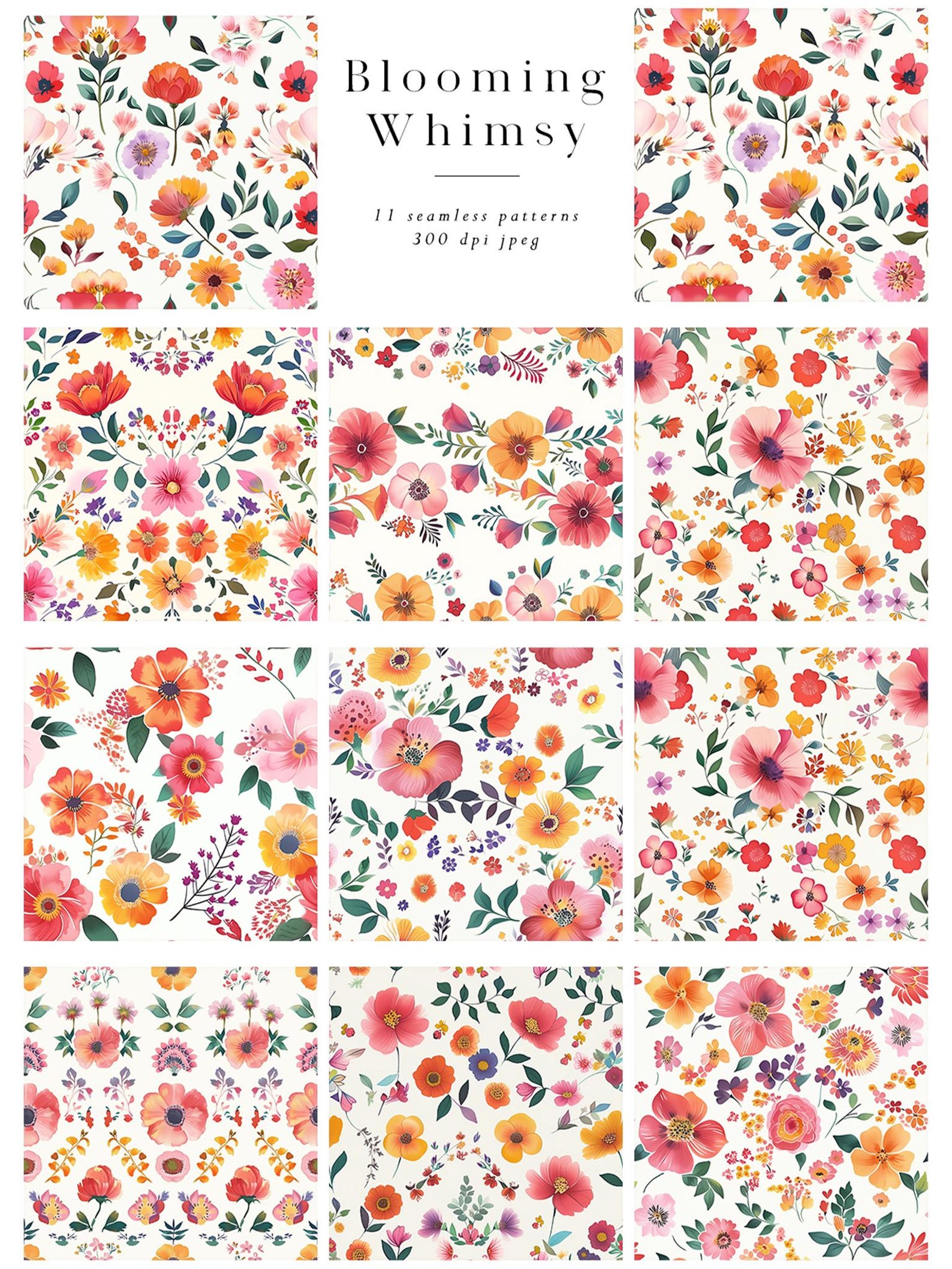 Vibrant Floral Clipart Set | Frames, Patterns & Elements for Weddings and Showers | Blooming ...