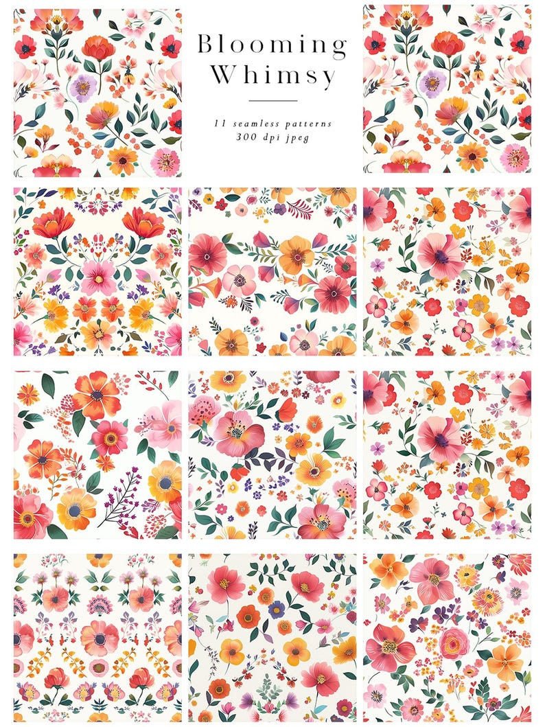 Vibrant Floral Clipart Set | Frames, Patterns & Elements for Weddings and Showers | Blooming ...