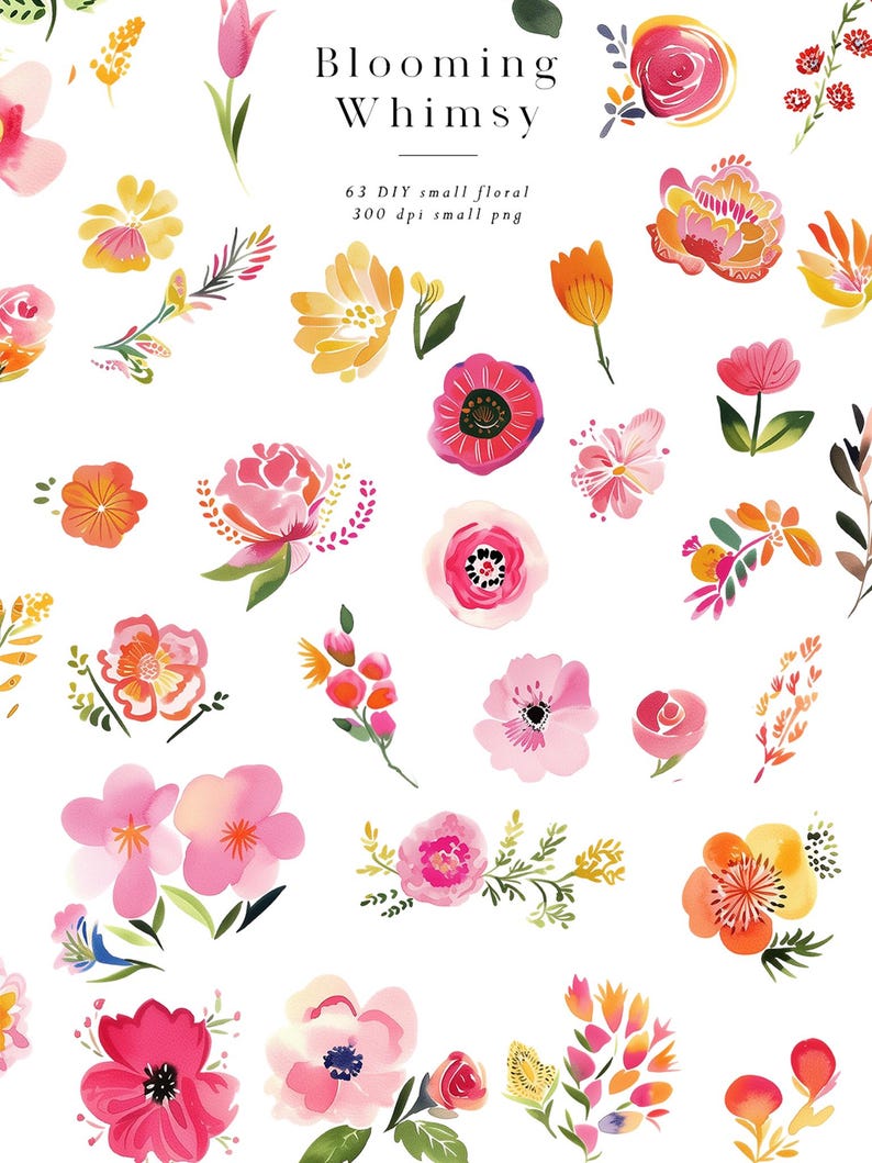 Vibrant Floral Clipart Set | Frames, Patterns & Elements for Weddings and Showers | Blooming ...