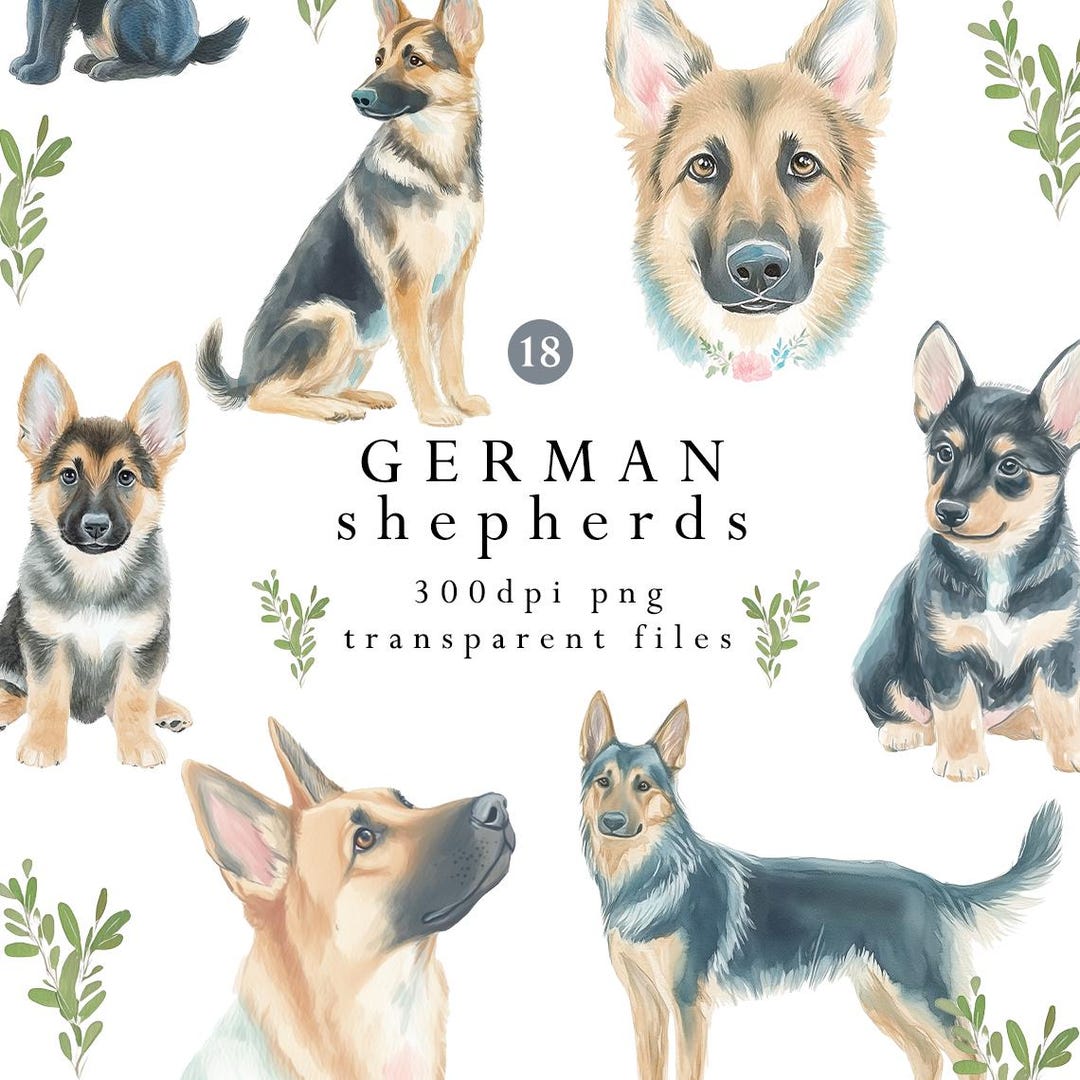 German Shepherd PNG Set | Watercolor Dog Clipart | 18 Transparent Files ...