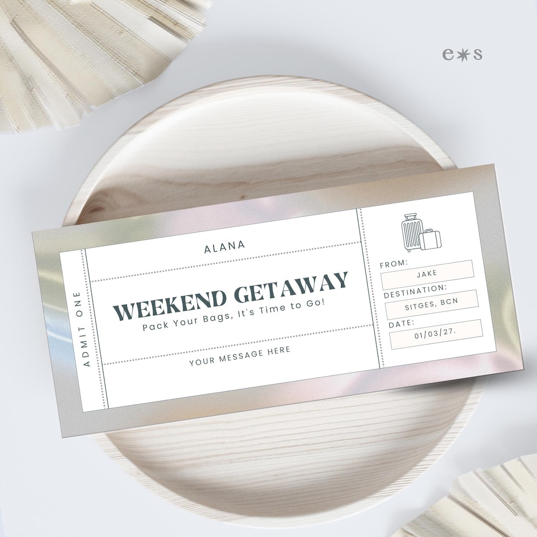 Weekend Getaway Gift Voucher Gift Certificate Template Printable Ticket ...