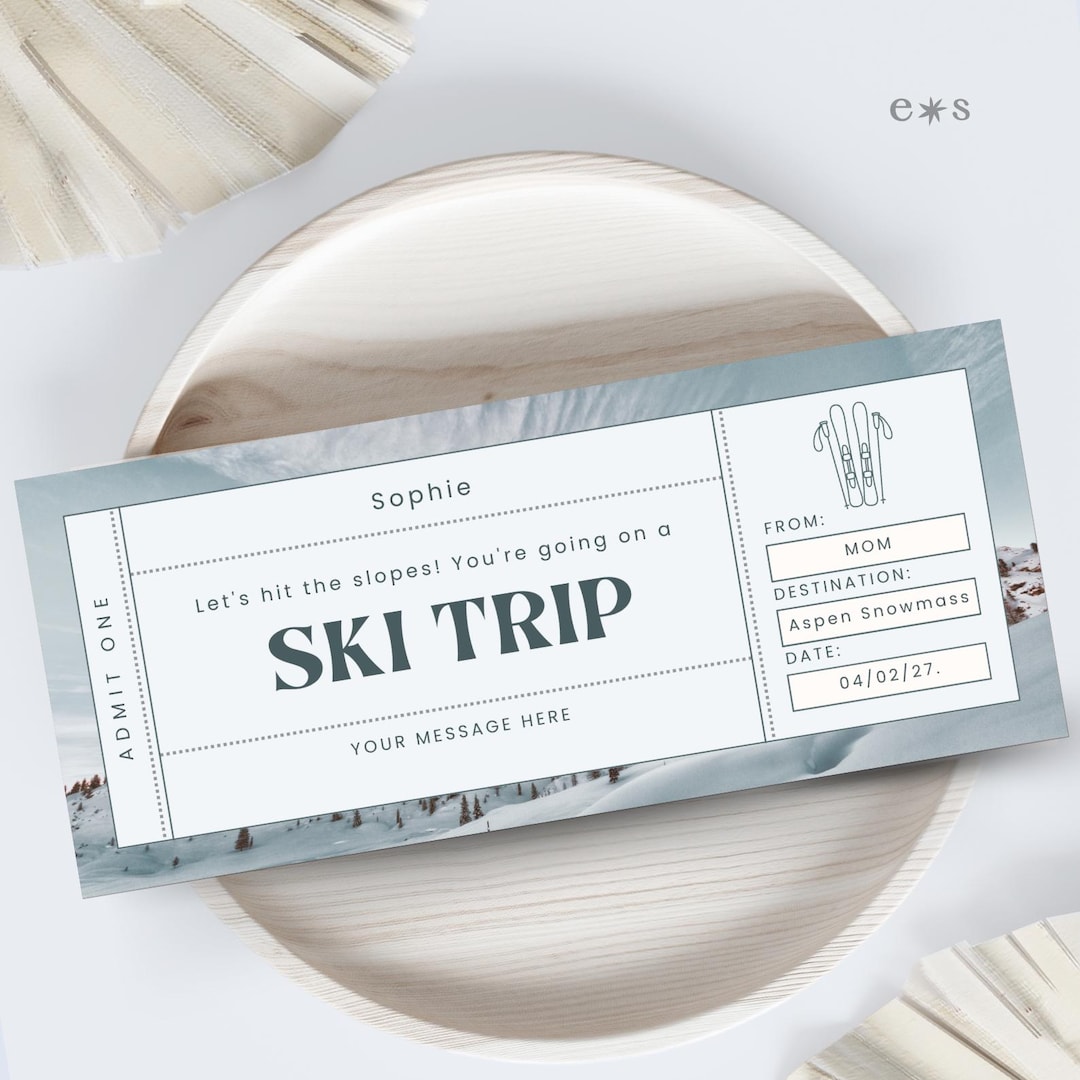 Skiing Trip Ticket Ski Trip Surprise Gift Ticket Skiing Trip Gift ...