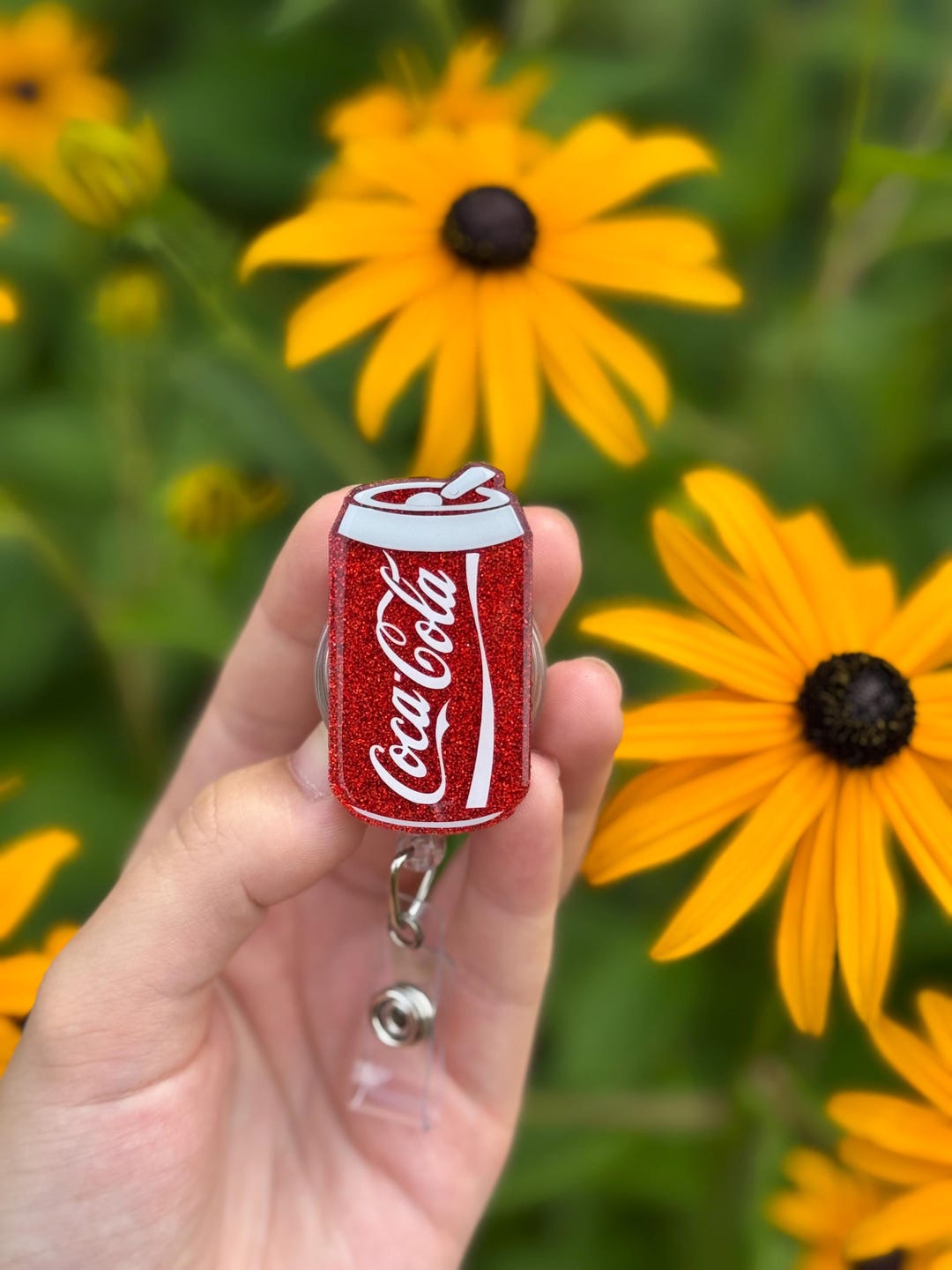 Coca Cola Glitter Badge Reel, Soda Can ID Holder - Etsy