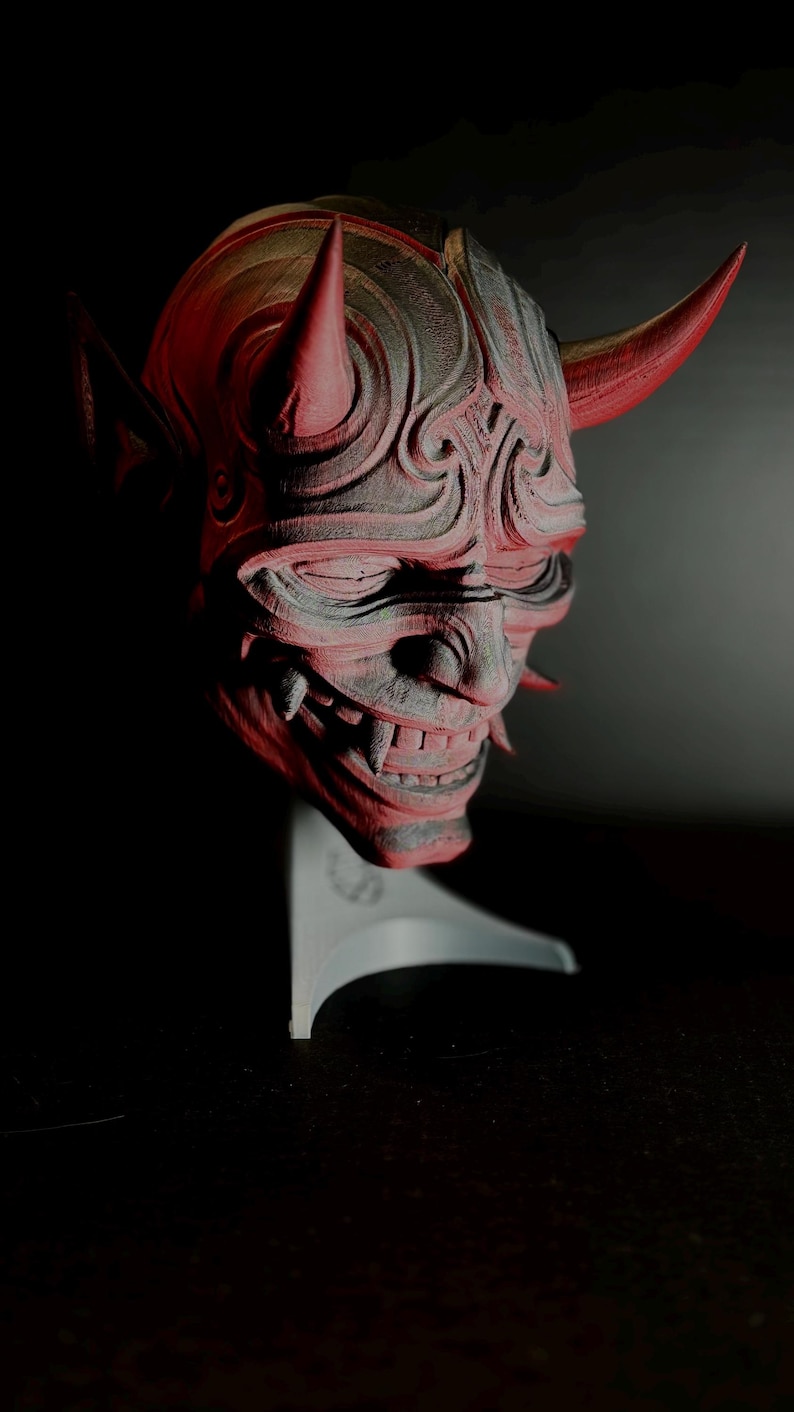 Oni Mask Sculpture – 3D Printed Japanese Demon Art, Yokai Statue ...