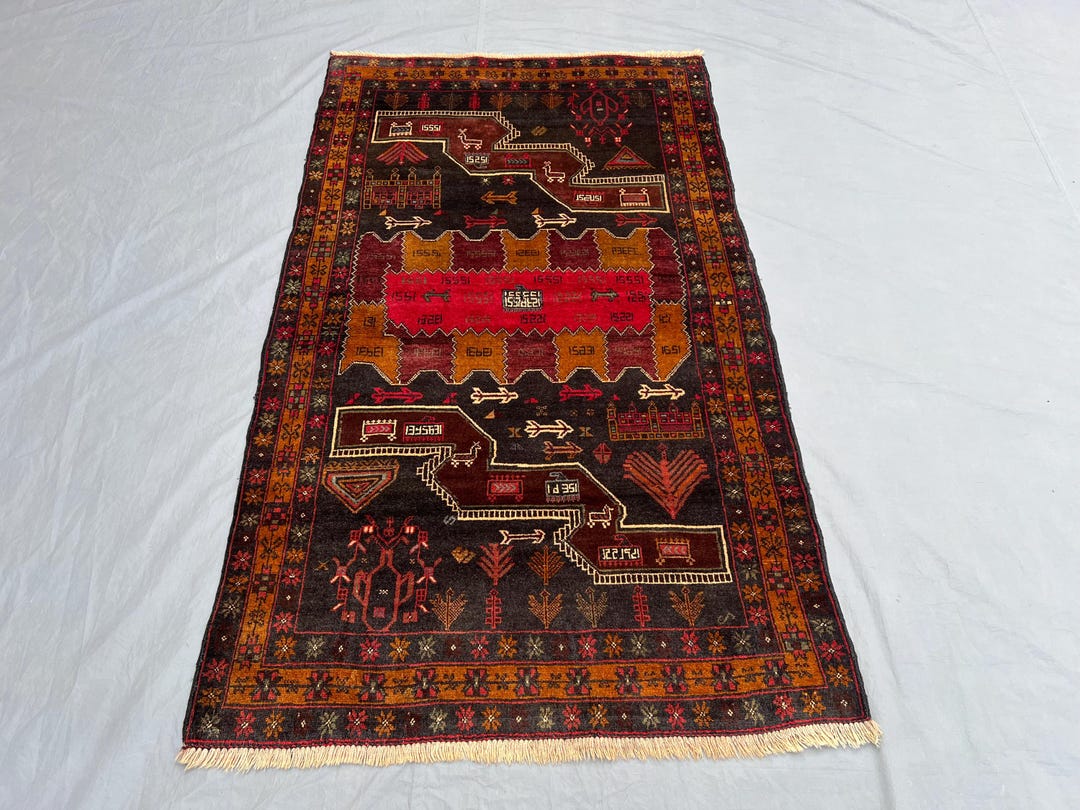 Handmade Baluchi Pictorial Wool Rug 6x3 Ft _ Afghan Tribal Storytelling ...