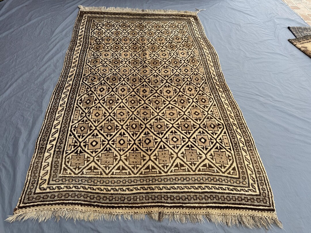 9x5 Ft Afghan Taimani Diamond Lattice Rug With Tribal Geometry in Earth ...