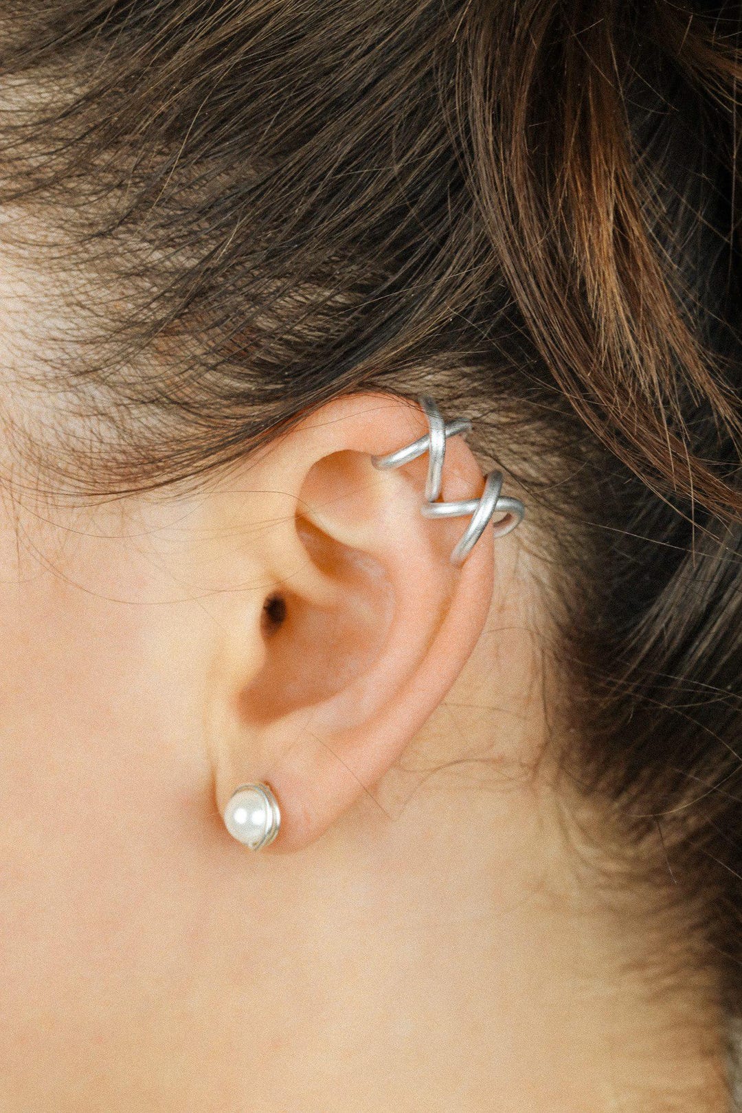 Criss Cross Ear Cuff • Double Hoop Helix Piercing • No Piercing ...