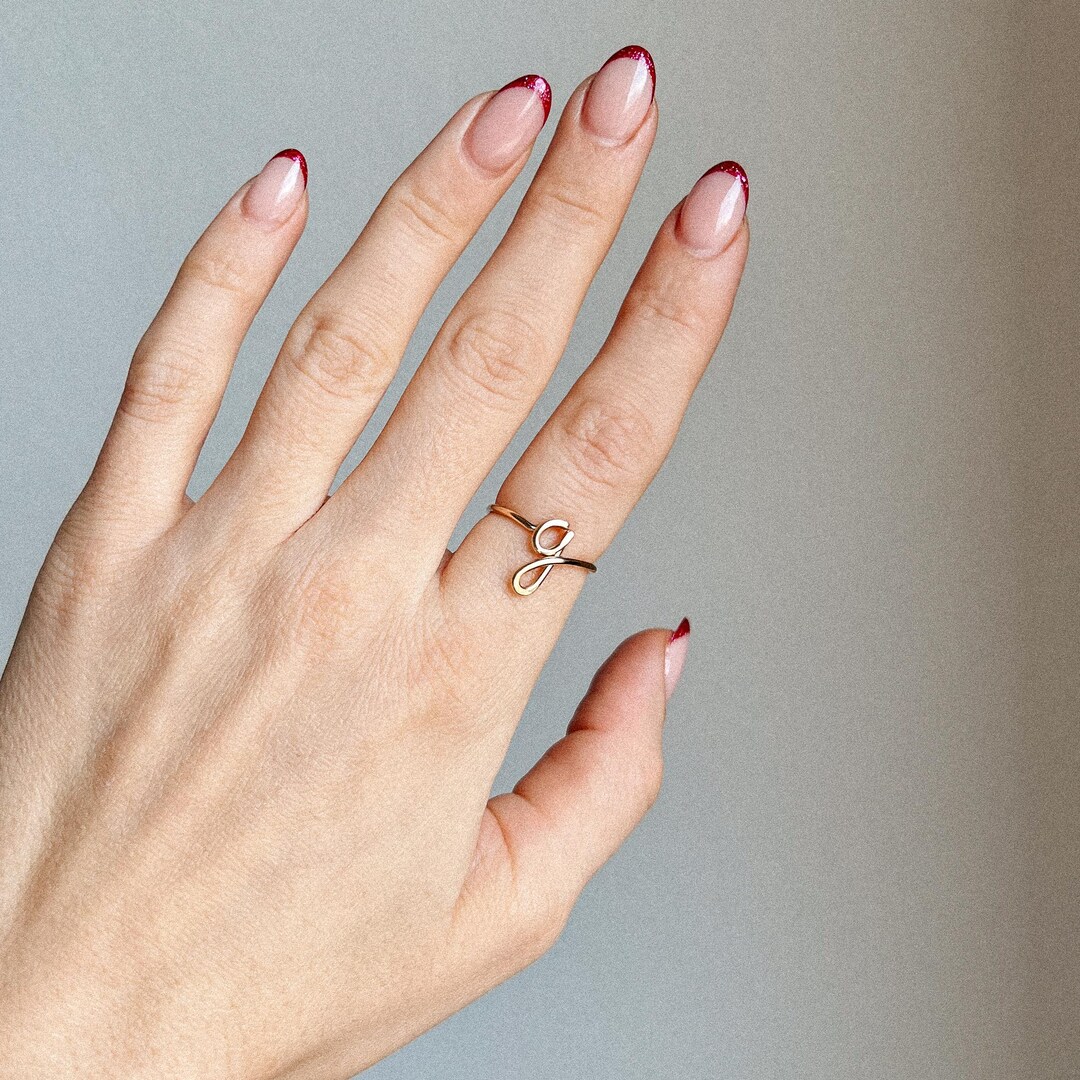 Dainty Cursive Lowercase Letter G Initial Ring • Adjustable 14k Gold ...