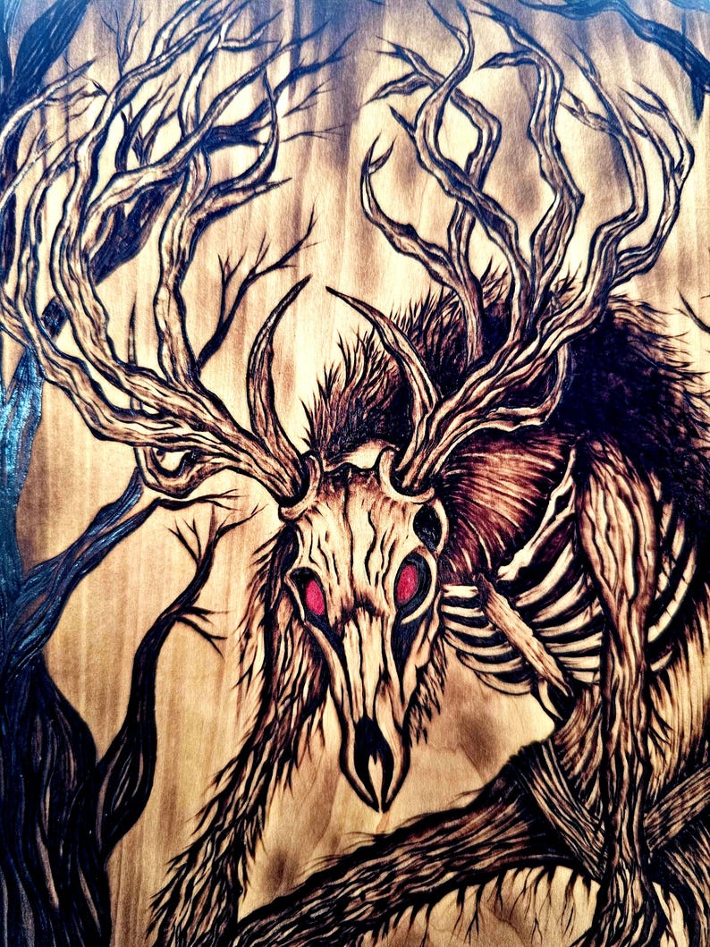 Handmade Wendigo Pyrography Wall Art, Dark Folklore, Gothic Horror ...