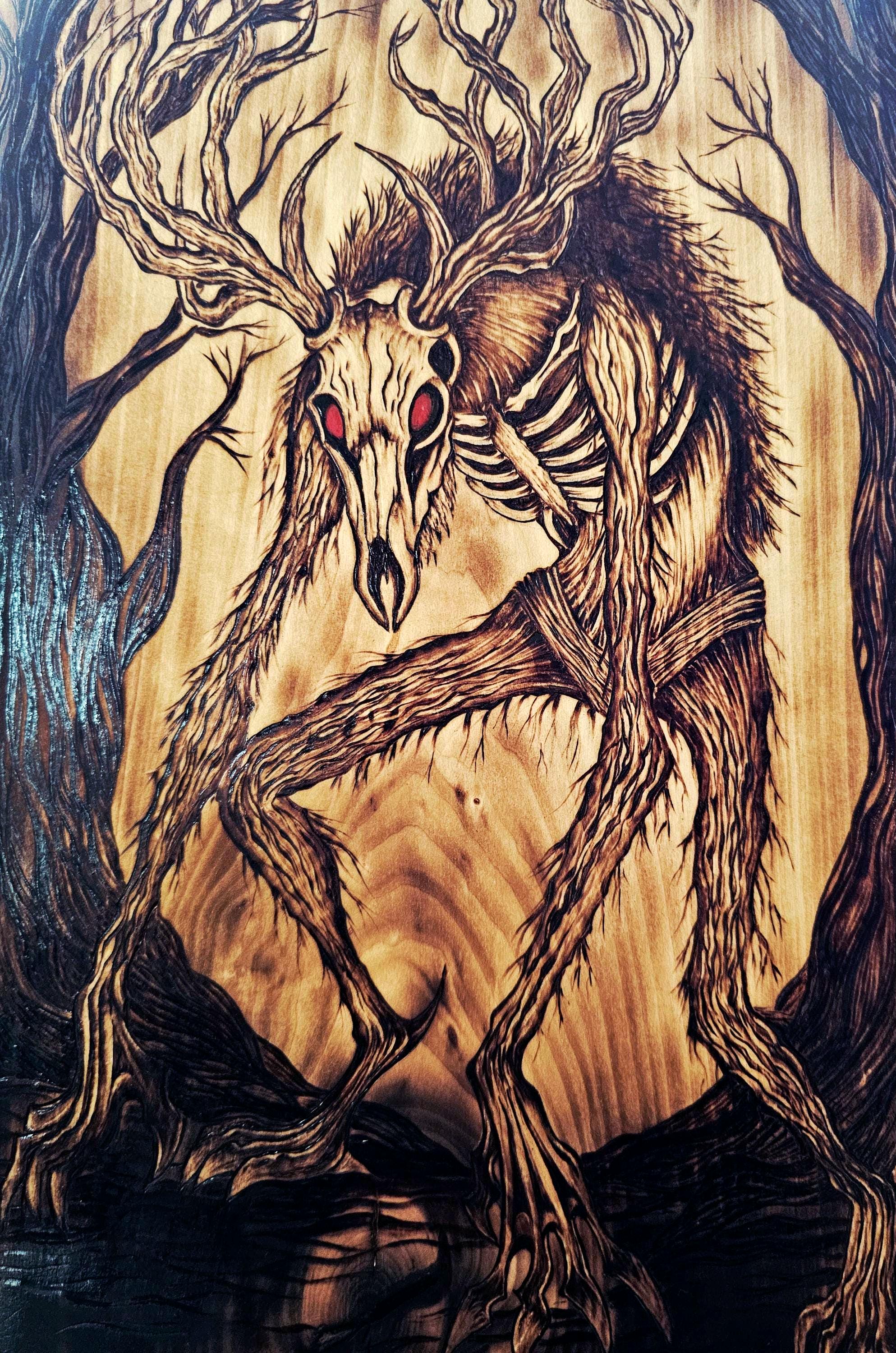Handmade Wendigo Pyrography Wall Art, Dark Folklore, Gothic Horror ...