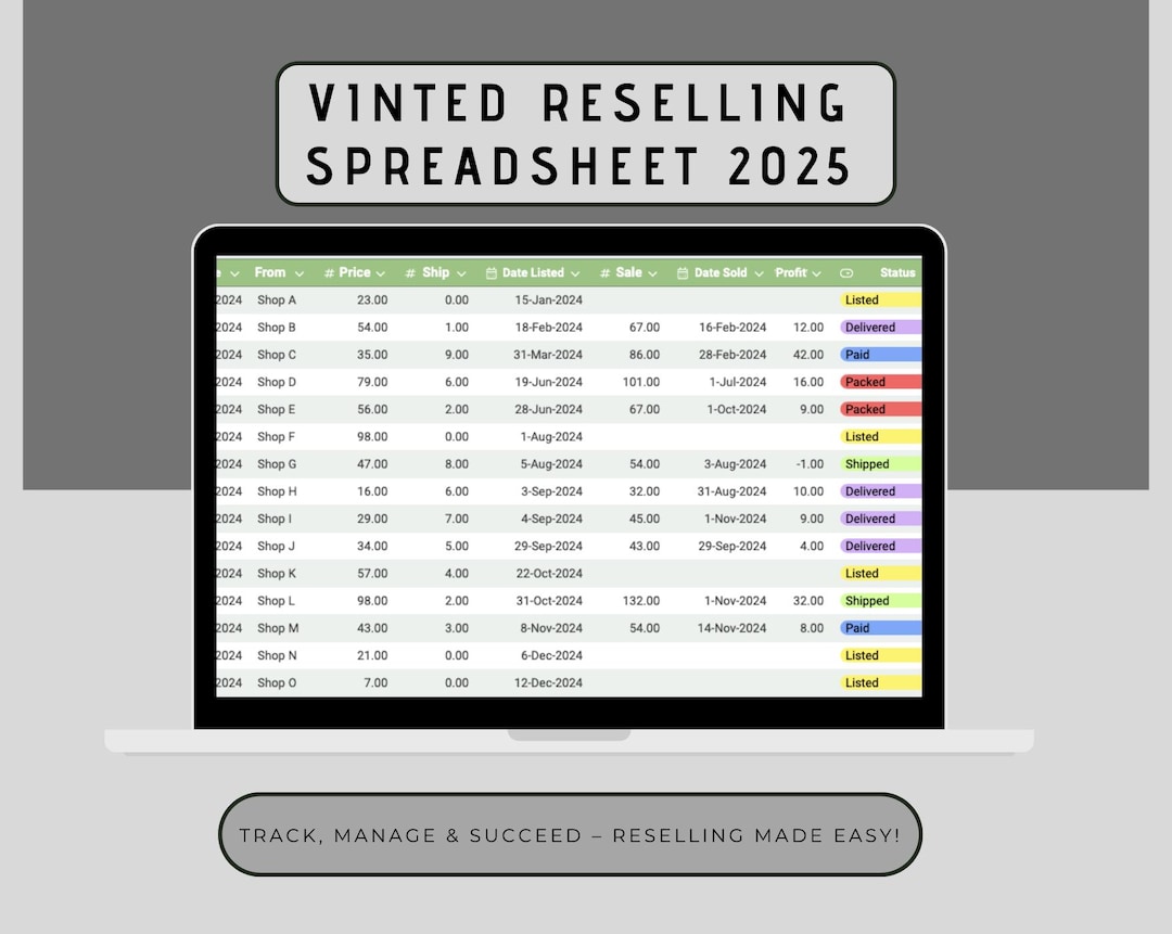 Vinted Spreadsheet Tracker for Resellers 2025 - Etsy