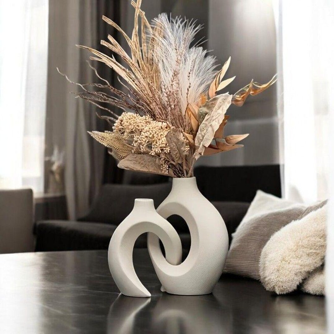 Ceramic Vase Set of 2 for Modern Home Decor, Modern Vases for Bookshelf ...