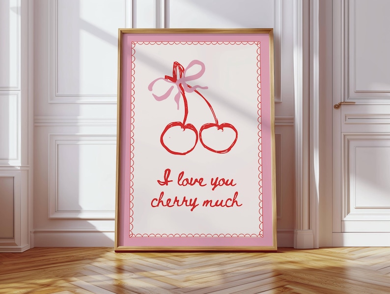 Cherry Print,cherry Wall Art, Cherry Digital Print, Pink Bow Print ...