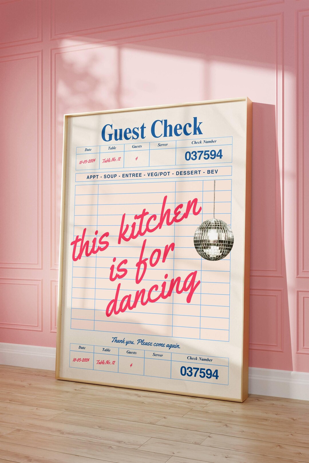 Guest Check Receipt Poster, This Kitchen is for Dancing, Disco Ball ...