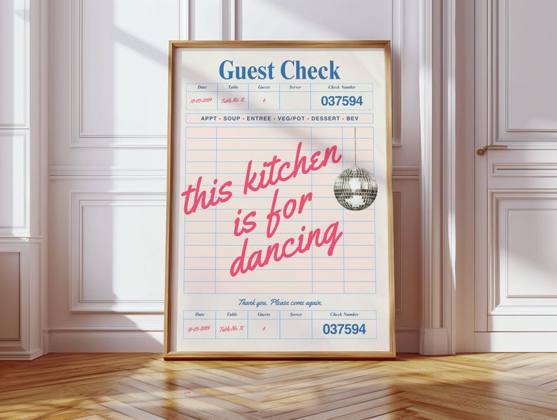 Guest Check Receipt Poster, This Kitchen is for Dancing, Disco Ball ...