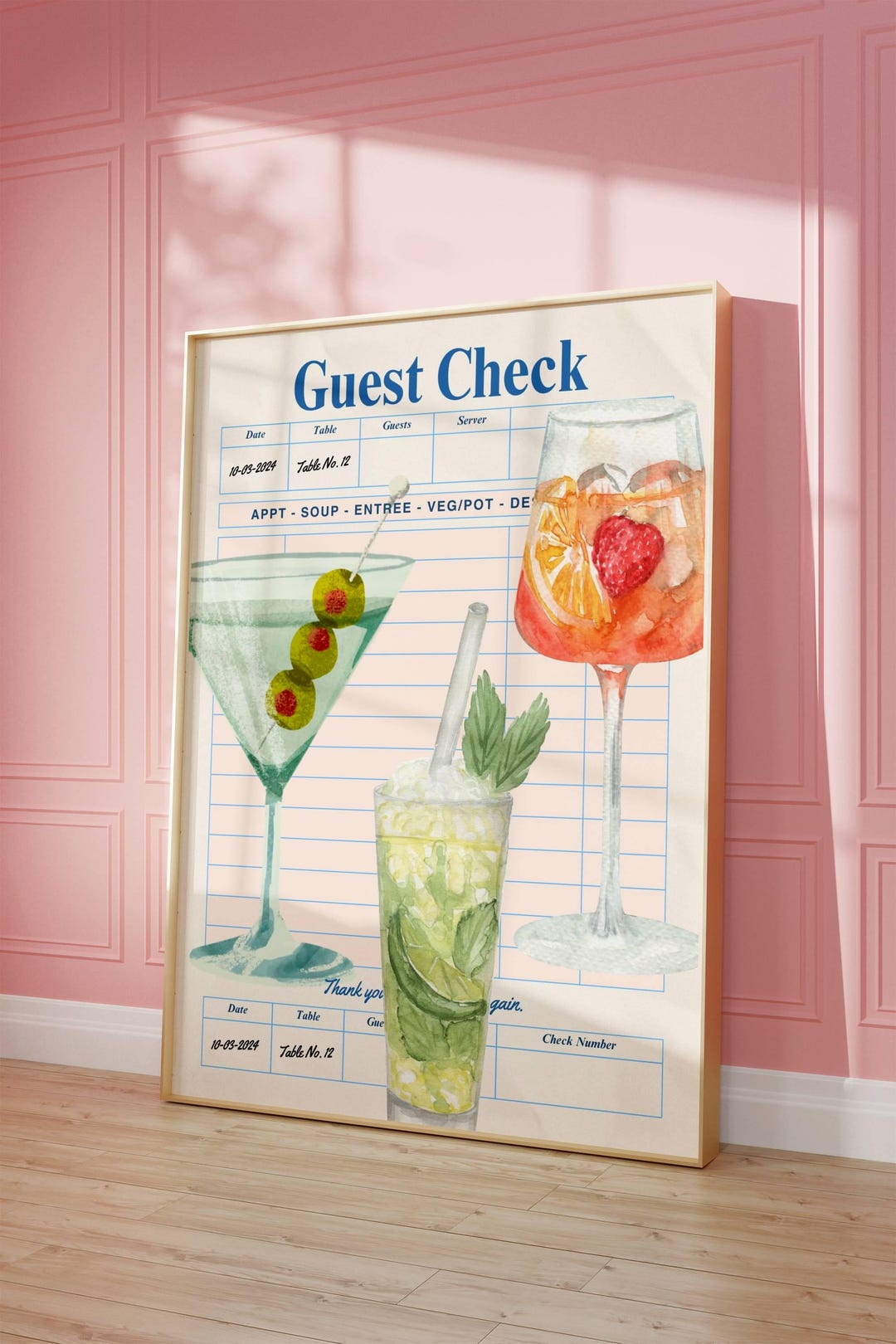 Guest Check Drink Art, Bar Cart Wall Decor, Trendy College Wall Print ...
