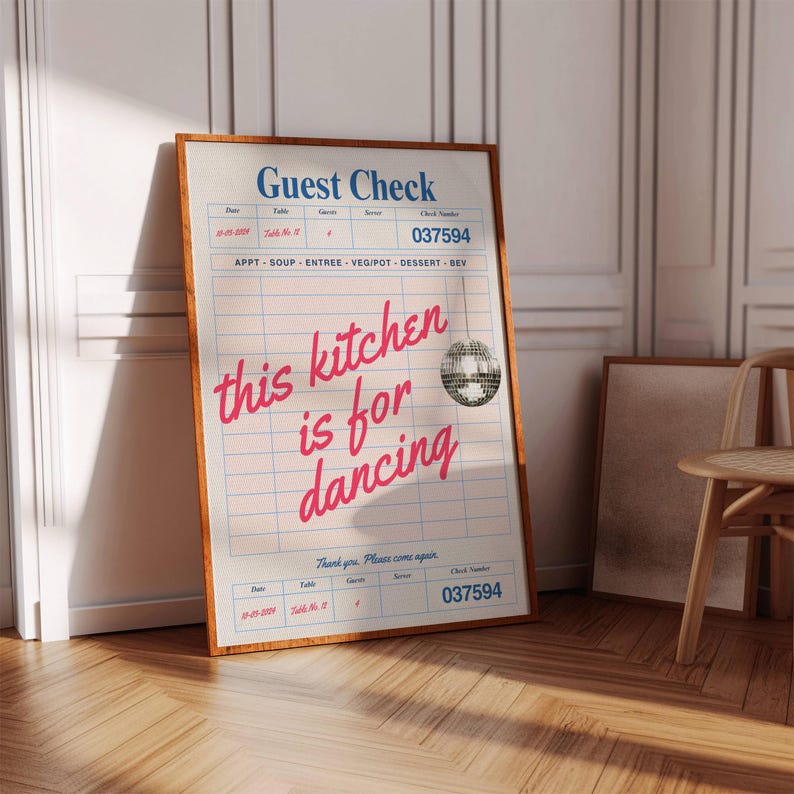 Guest Check Receipt Poster, This Kitchen is for Dancing, Disco Ball ...