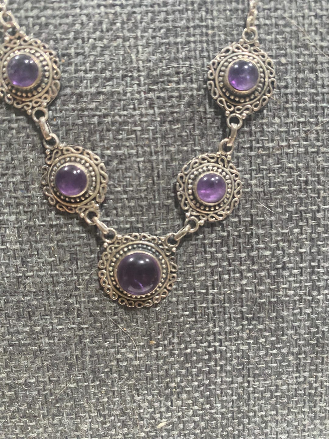 Beautiful Vintage Amythest 5 Stone and 925 Silver Fillagree Settings 17 ...