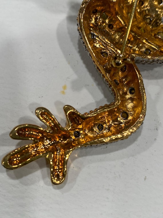 rare large vintage rhinestone & gold frog pin - Gem