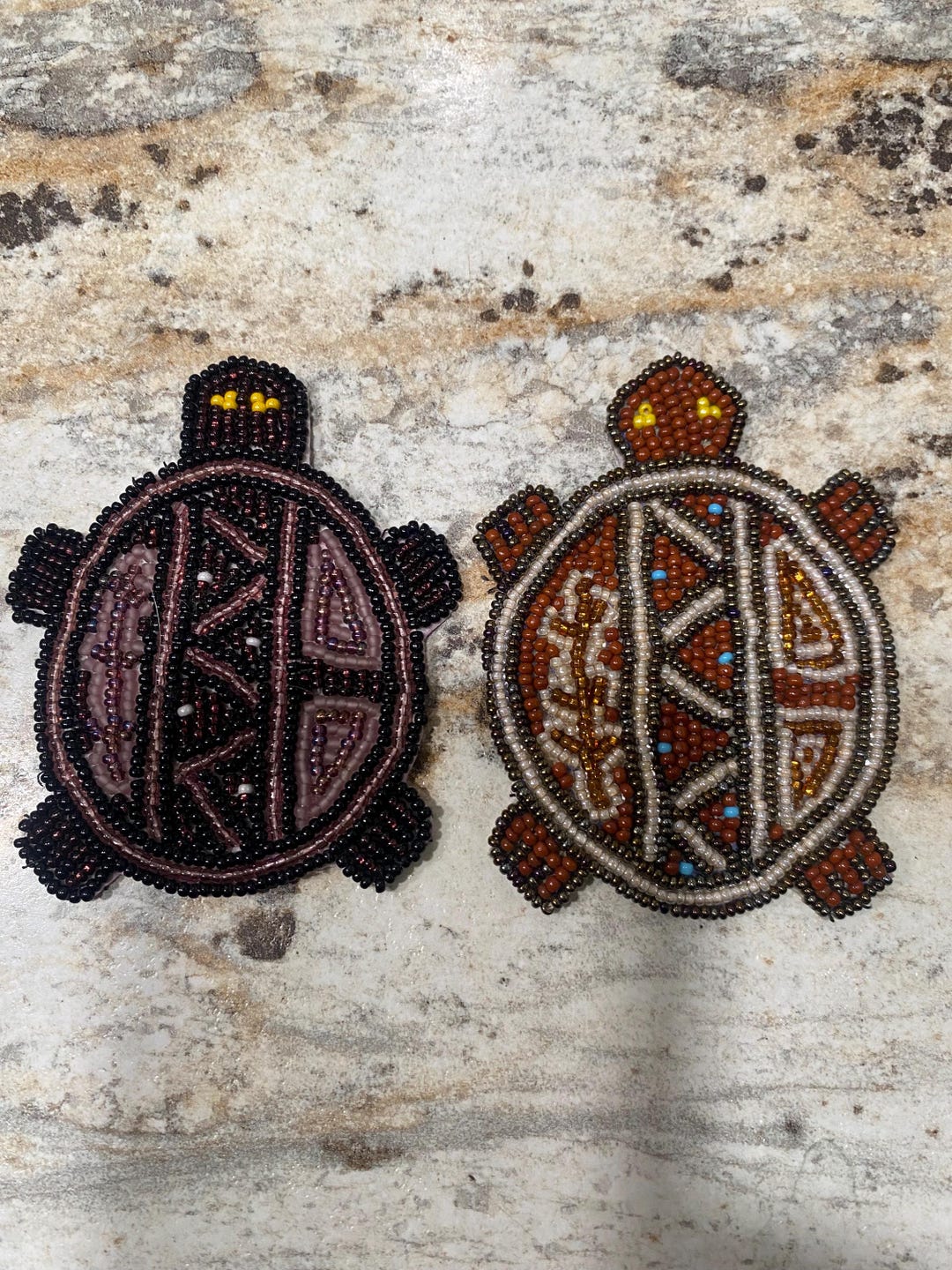 2 Vintage Hand Beaded Native American Made Turtle Patch Beadwork - Etsy