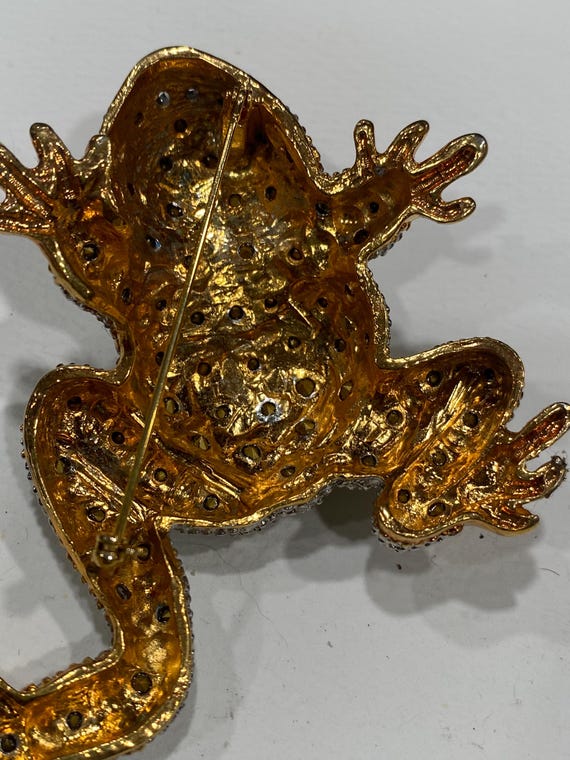 rare large vintage rhinestone & gold frog pin - Gem